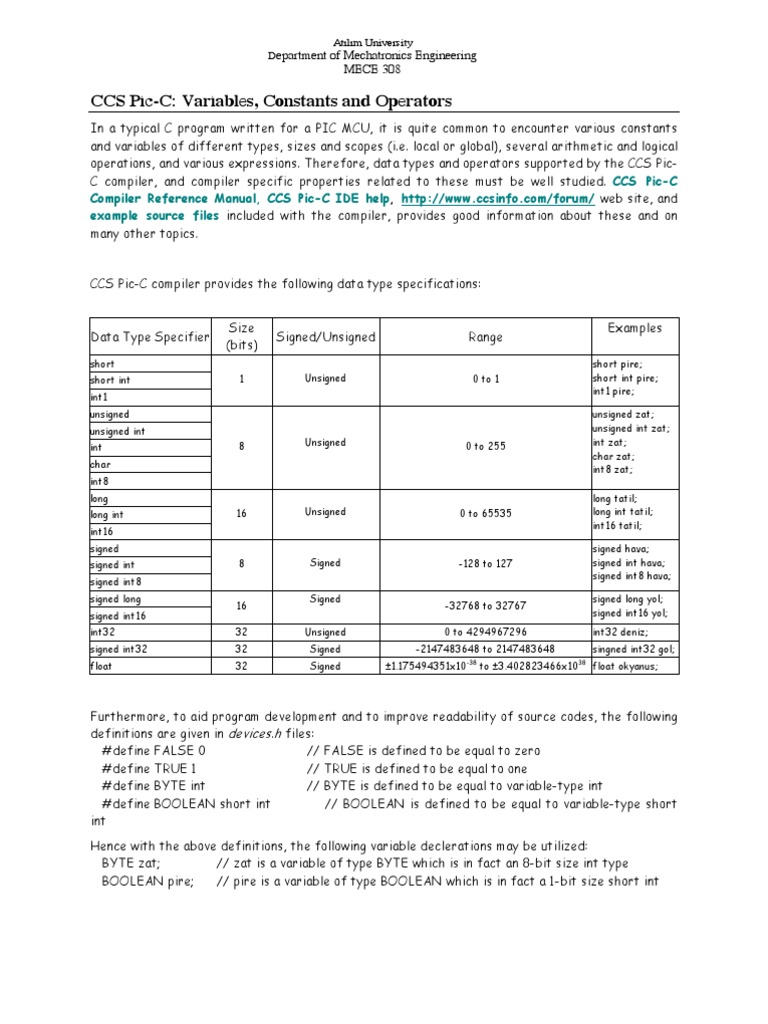 Mece308 Ccs Tutorial 01 | PDF | Integer (Computer Science) | Data Type