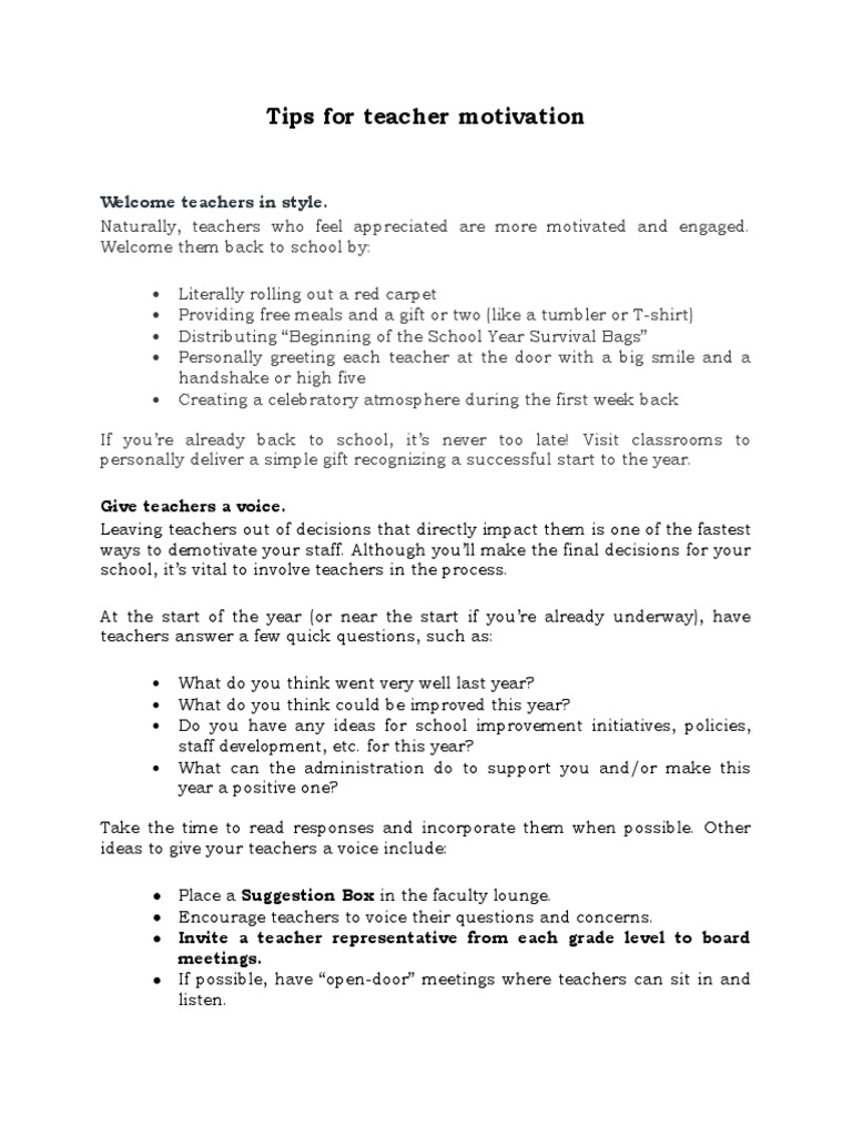 Tips For Teacher Motivation | PDF | Teachers | Mentorship
