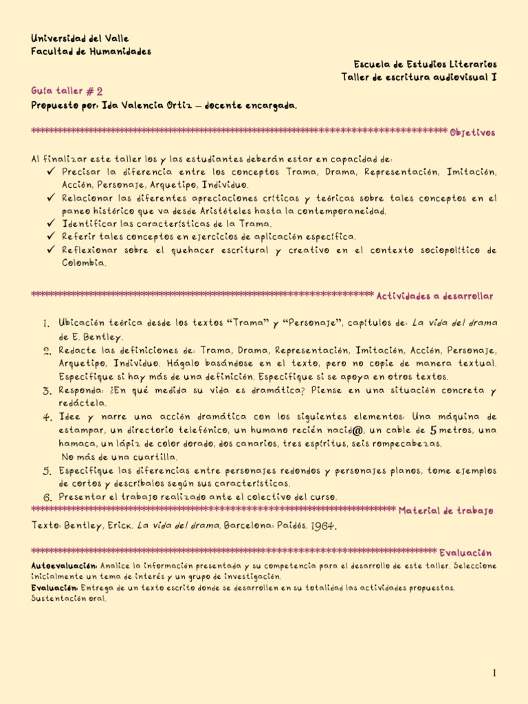 Taller de Escritura Audiovisual: Trama y Personaje | PDF | Cognición