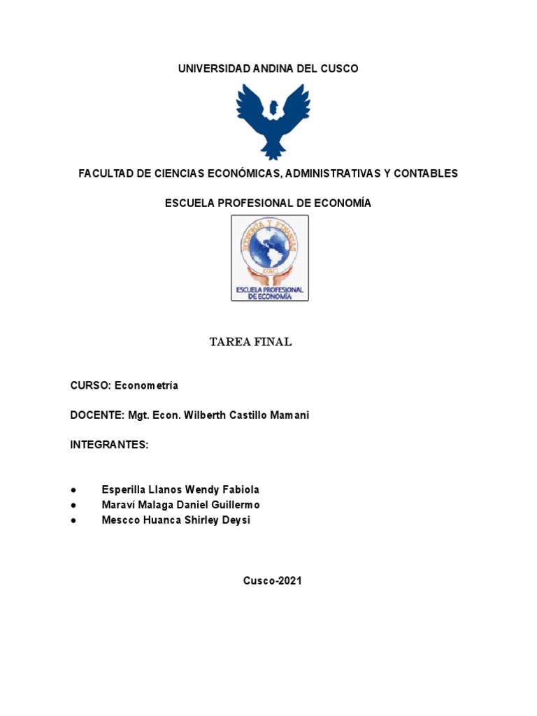 Trabajo Final de Econometría | PDF | Mínimos cuadrados ordinarios | Razonamiento inductivo