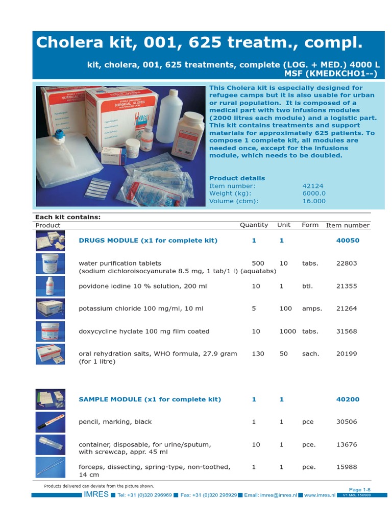 Cholera Kit for Refugee Camps | PDF | Intravenous Therapy | Syringe