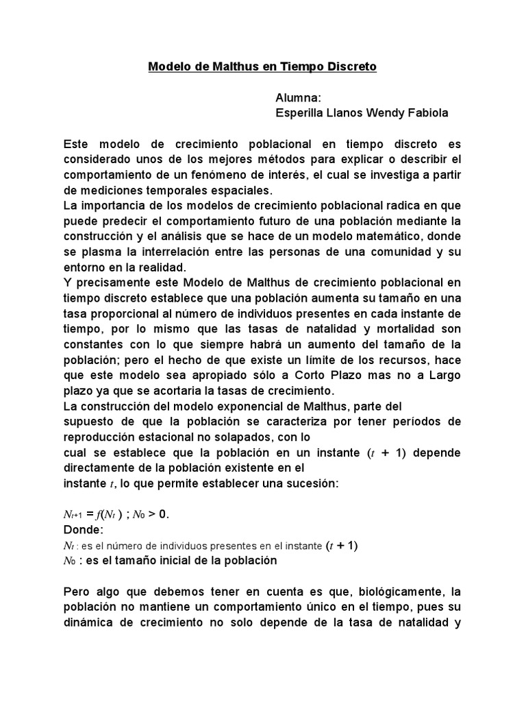 Modelo de Malthus en Tiempo Discreto | PDF | Población | Ecuaciones
