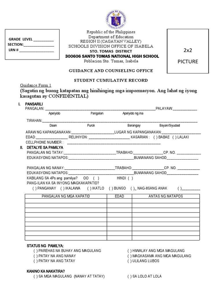 Student Cumulative Record 2021 2022 | PDF