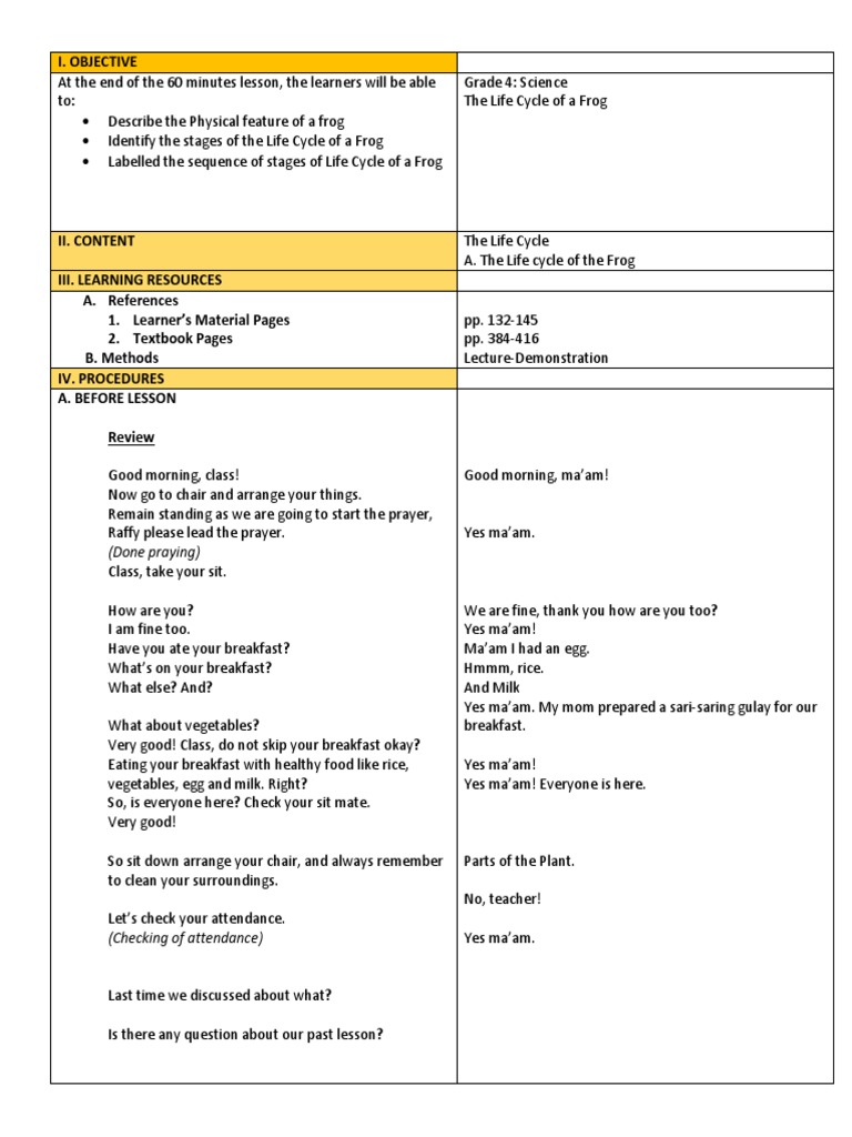 Science Elementary Lesson Plan | Download Free PDF | Frog | Biology
