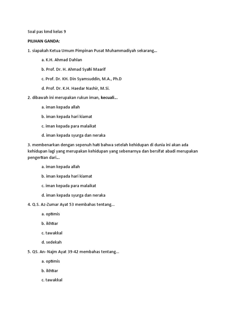 Soal Pas KMD Kelas 9 | PDF