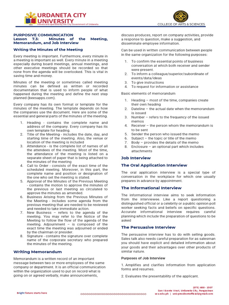 Interview Minutes and Memorandum Guide | PDF | Interview | Job Interview