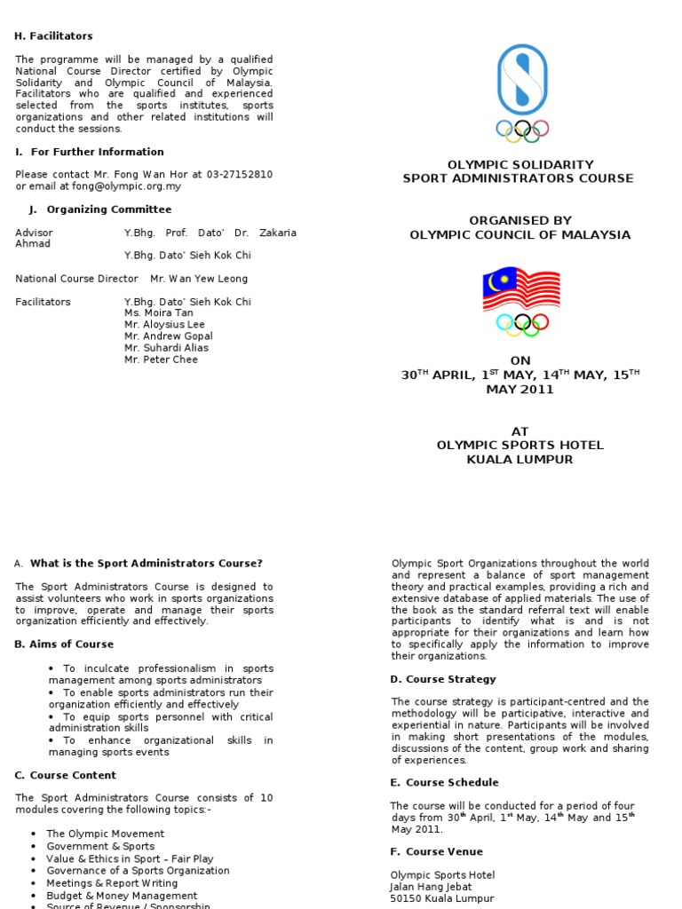 Sport Administrators Course Overview | PDF