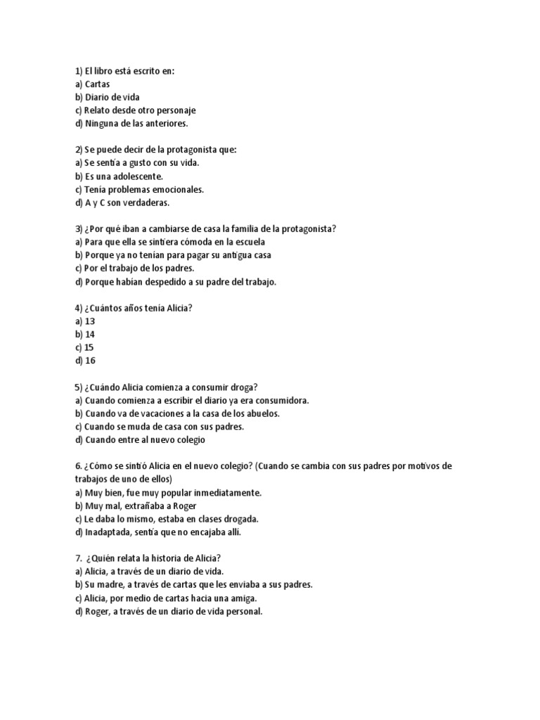 Prueba de Lectura Preguntale A Alicia | PDF