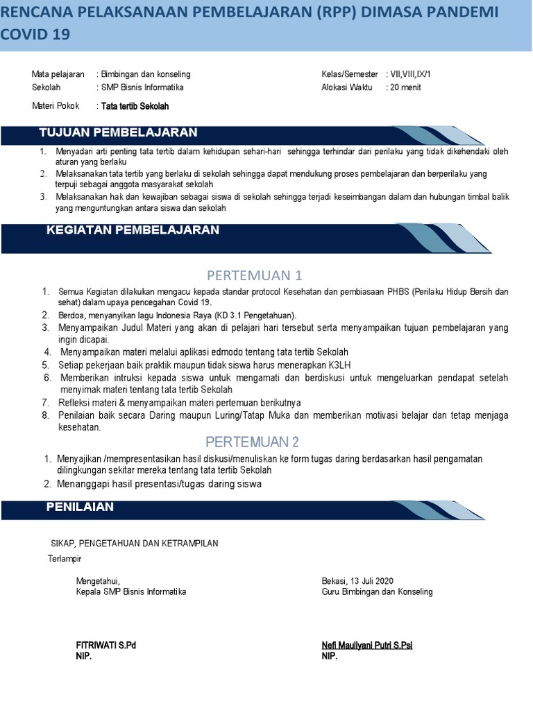 RPP BK Tata Tertib Sekolah | PDF
