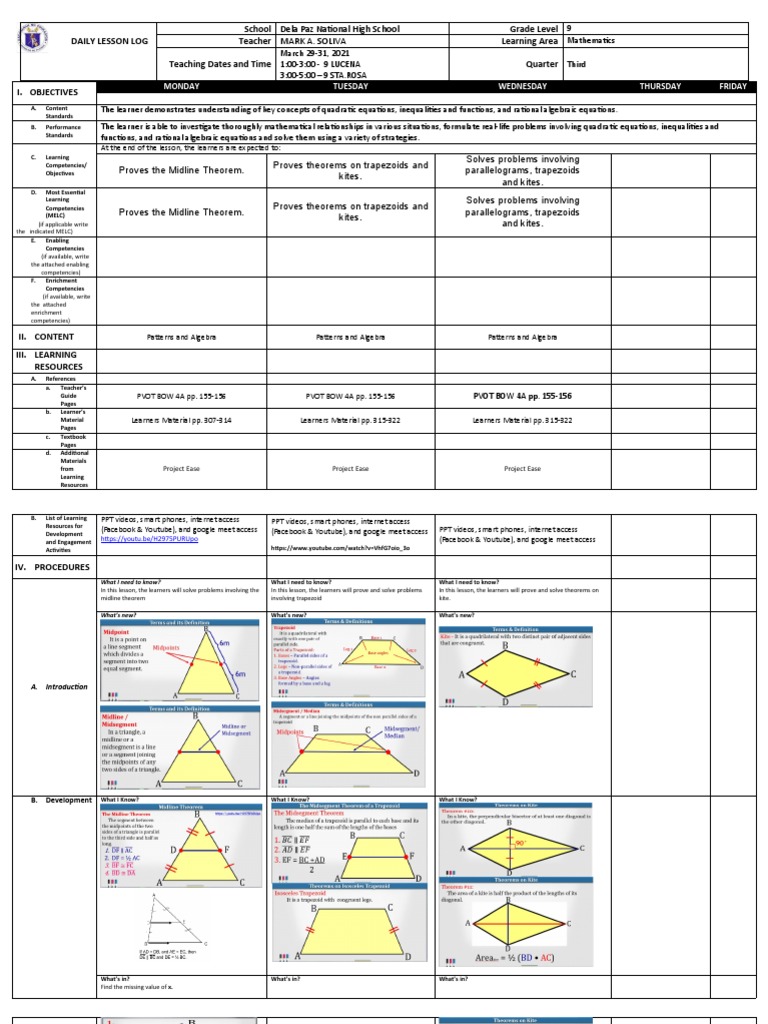 School Dela Paz National High School Math Lesson on Theorems | PDF ...