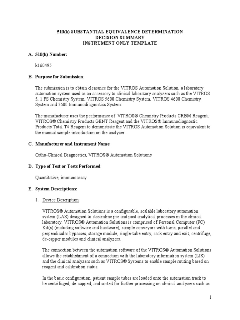 510 (K) Substantial Equivalence Determination Decision Summary ...