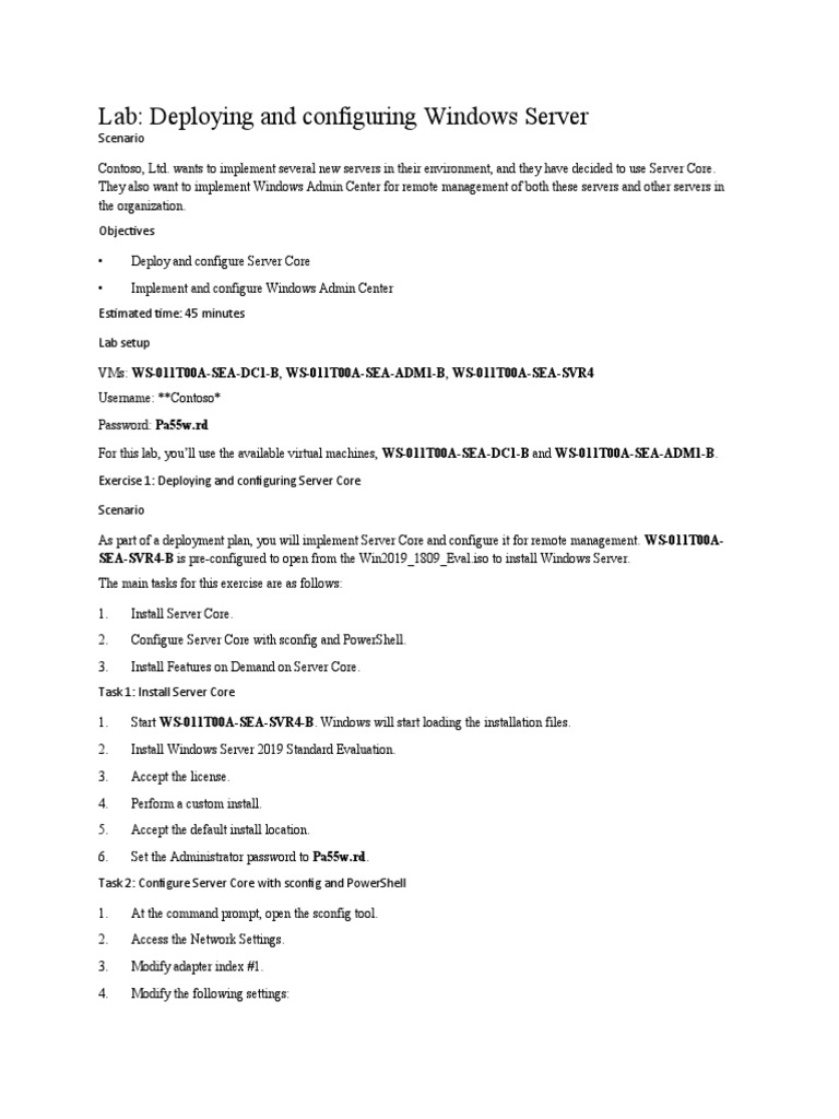 Lab 01 Deploying And Configuring Windows Server Pdf System Software Microsoft Software