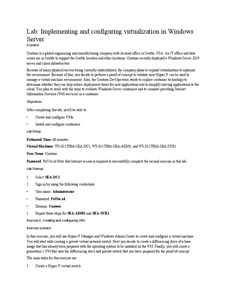 LAB 05 Implementing and Configuring Virtualization in Windows Server | PDF | Hyper V | Software