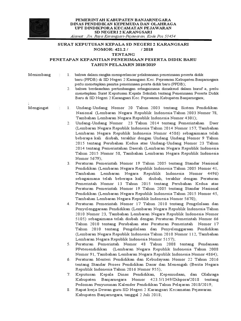 SK Pembentukan Panitia PPDB | PDF