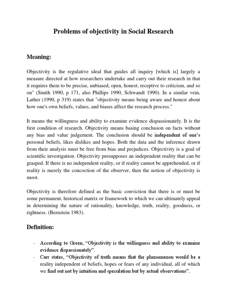 Problems of Objectivity in Social Research: Meaning | PDF | Objectivity ...