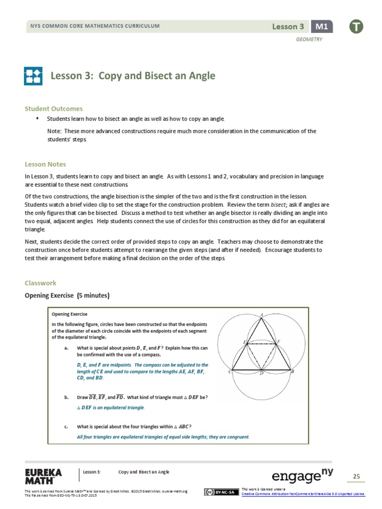 Lesson 3: Copy and Bisect An Angle: Student Outcomes | PDF | Angle ...