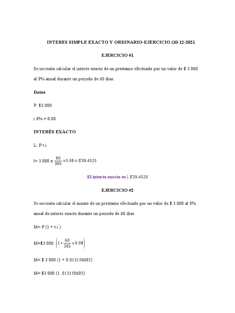Tarea 7 - Interes Simple Exacto y Ordinario 10-12-2021 | PDF