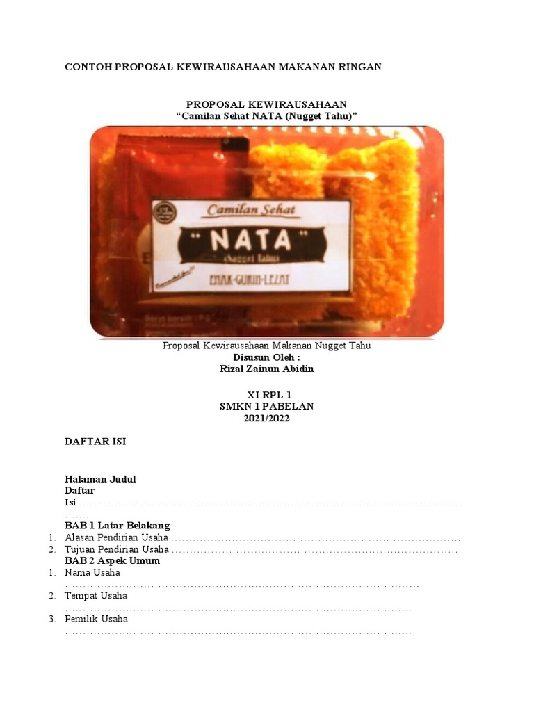 Contoh Proposal Kewirausahaan Makanan Ri | PDF