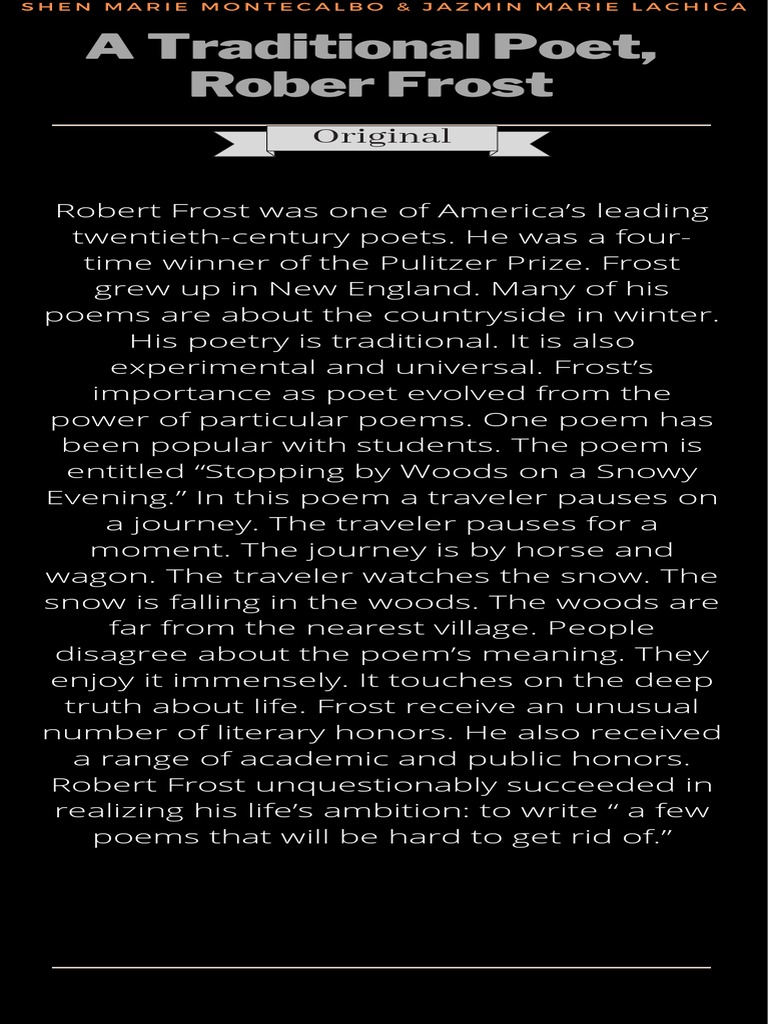 A Traditional Poet, Robert Frost | PDF | Poetry | Writing