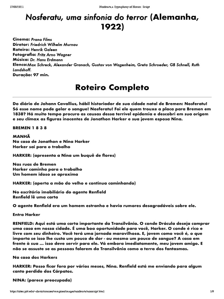 Nosferatu, A Sypmphony of Horror - Script | PDF | Drácula | Vampiros