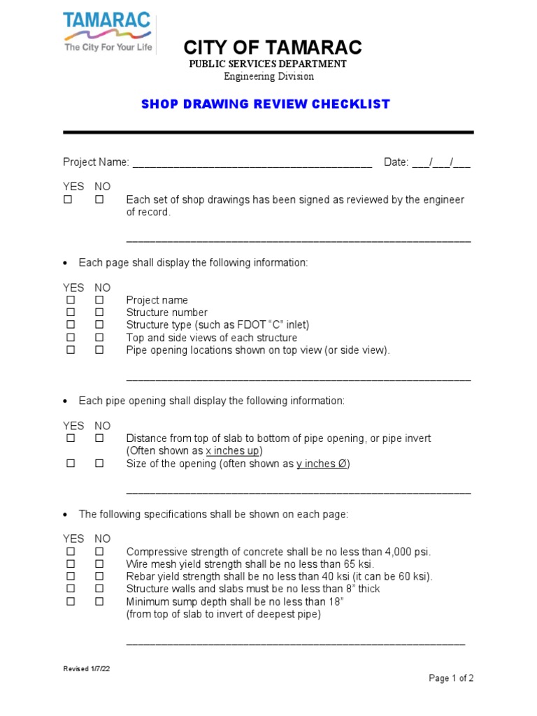 Shop Drawing Checklist Form 2 | PDF | Building Engineering | Building ...