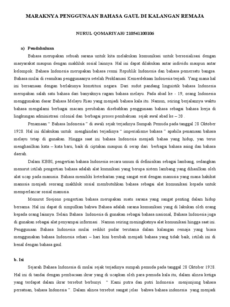 Essay Tentang Bahasa Gaul | PDF