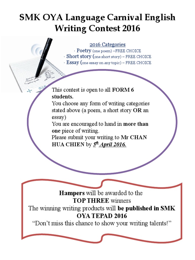 2016 SMK Oya Writing Contest Flyer | PDF