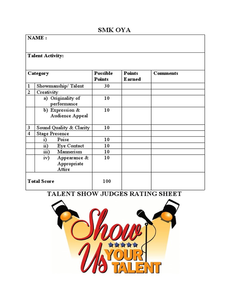 Talent Show Judging Sheet | PDF | Art