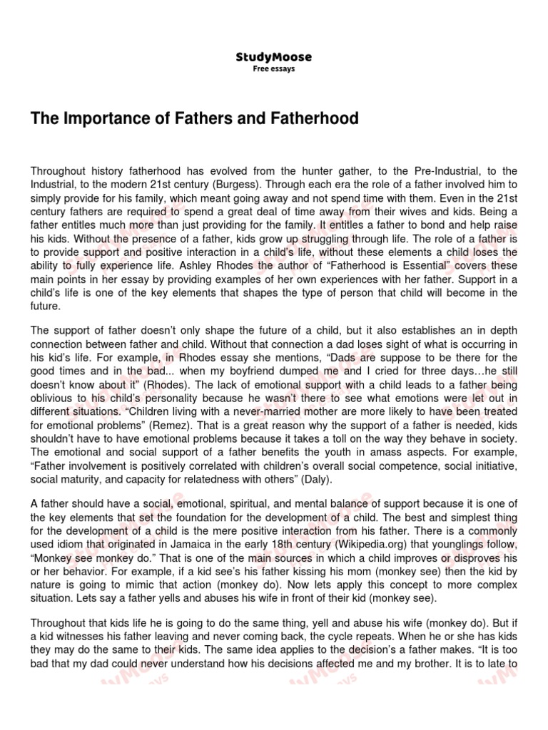 The Importance of Fathers and Fatherhood | PDF | Father | Behavioural ...