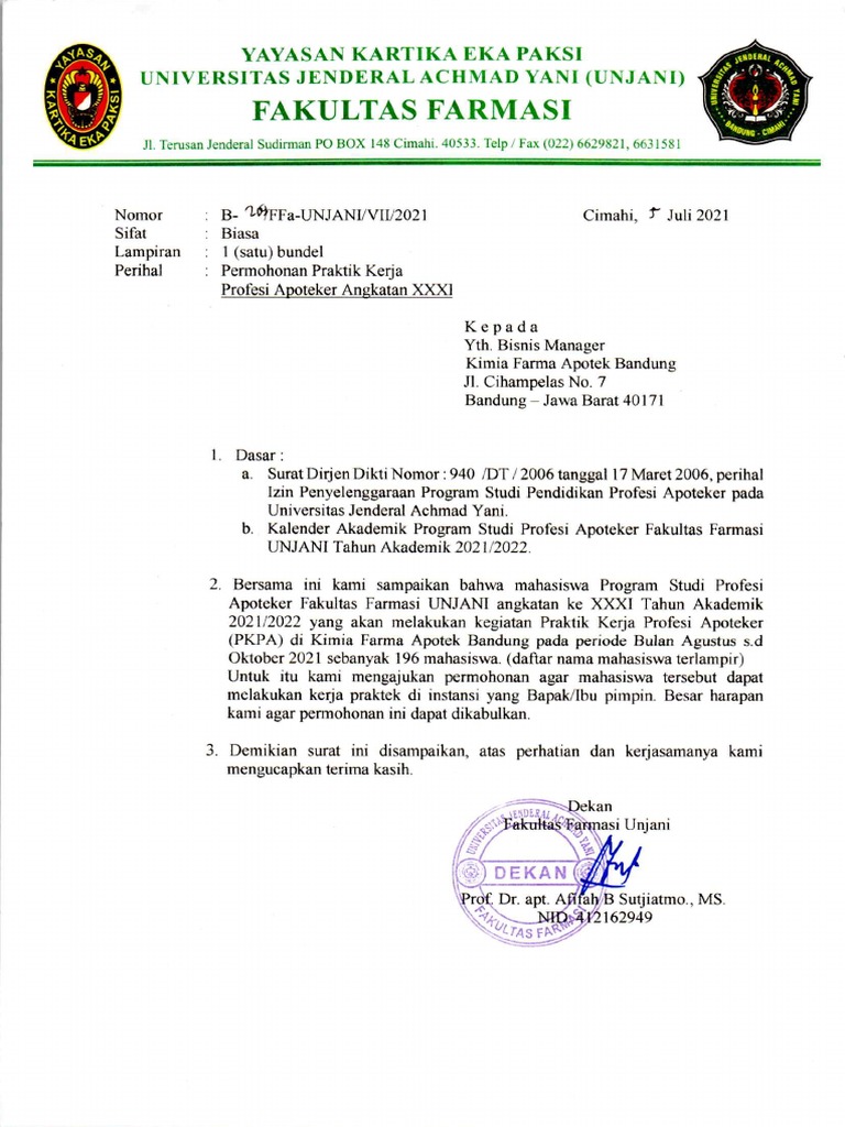 Surat Permohonan Pkpa Kimia Farma Apotek Pdf