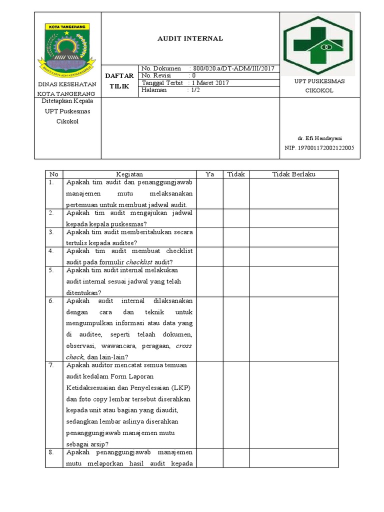 3.1.4.2a Daftar Tilik Audit Internal Edit | PDF