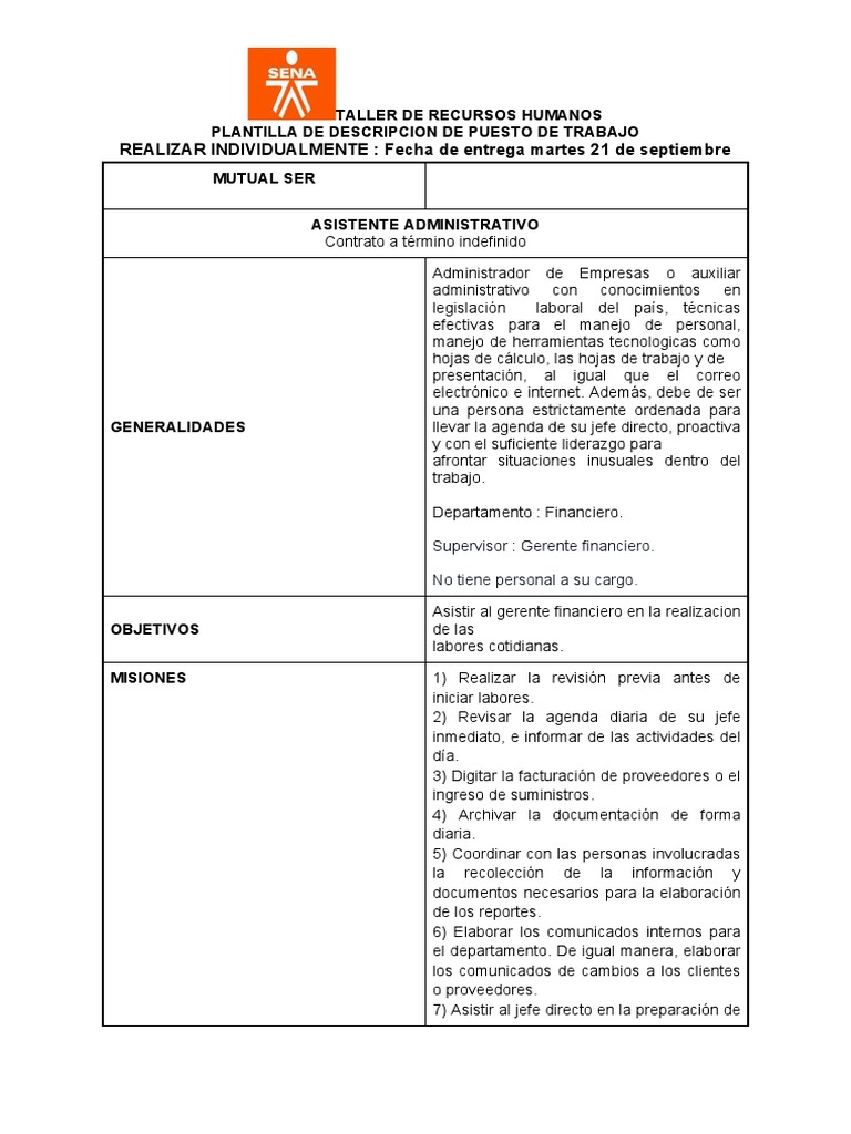 Plantilla Asistente Administrativo | PDF | Gestión de recursos humanos | Business