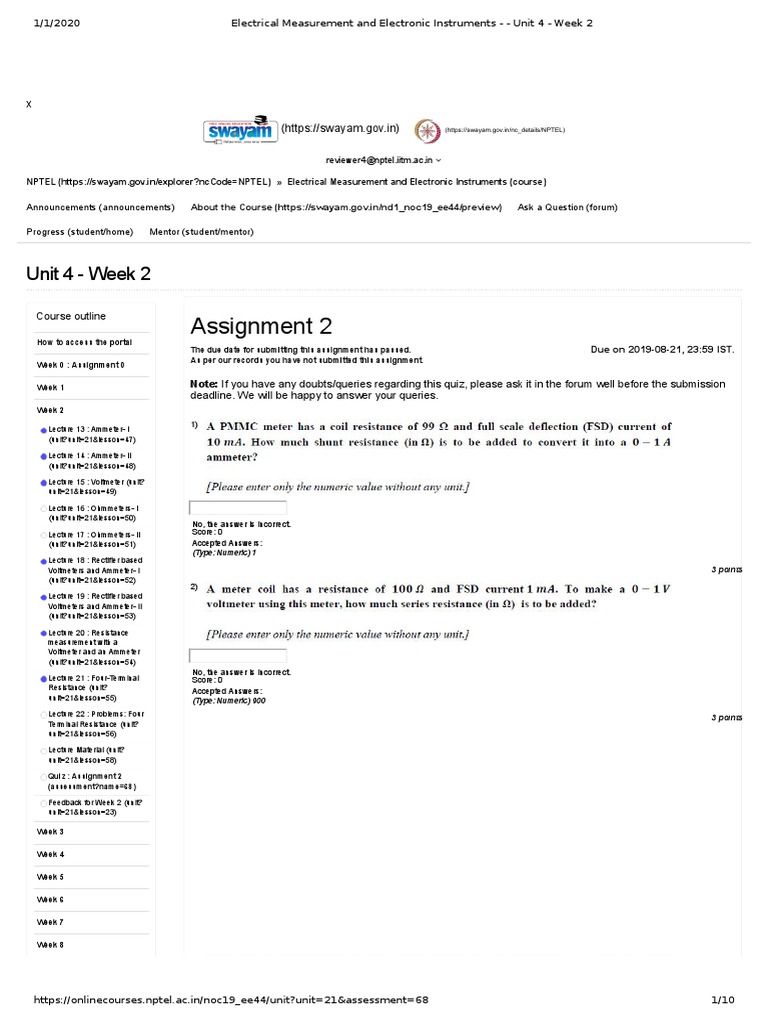 Assignment 2: Unit 4 - Week 2 | PDF | Electrical Engineering | Electricity