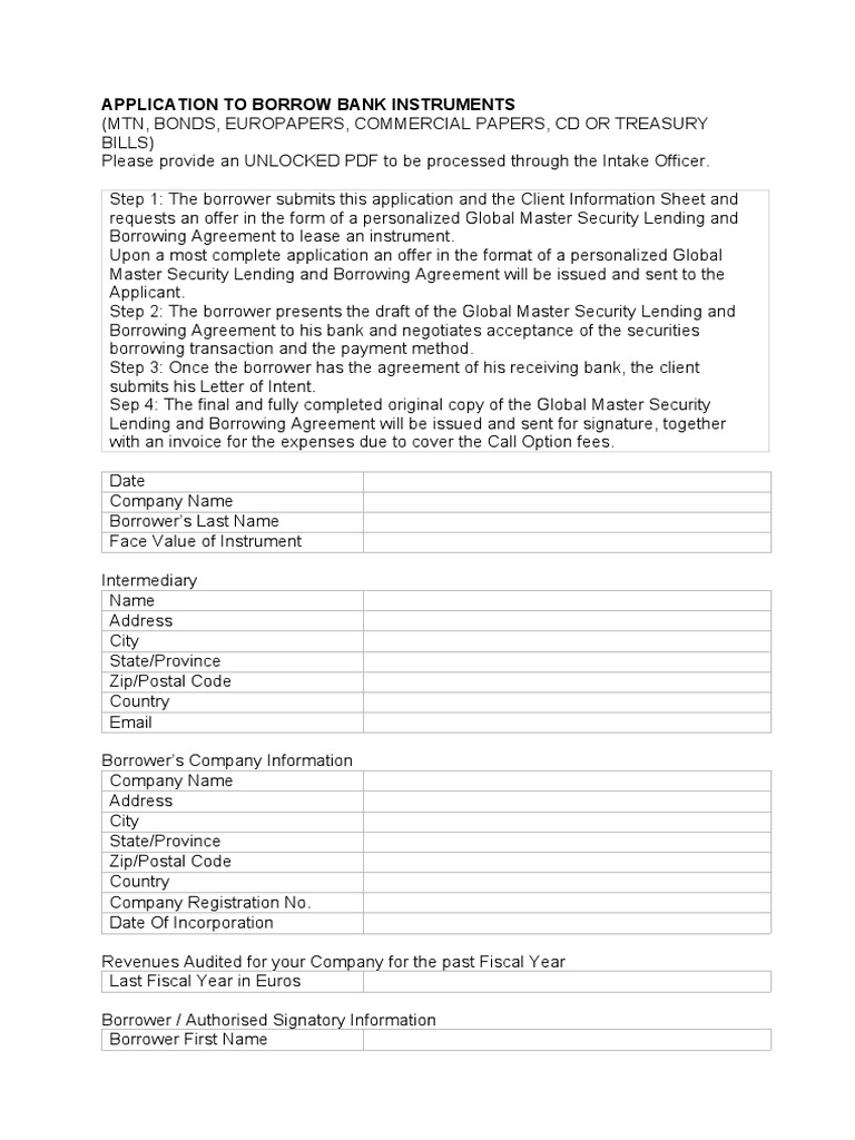 Bank Instrument Borrowing Application | PDF | Banks | Loans