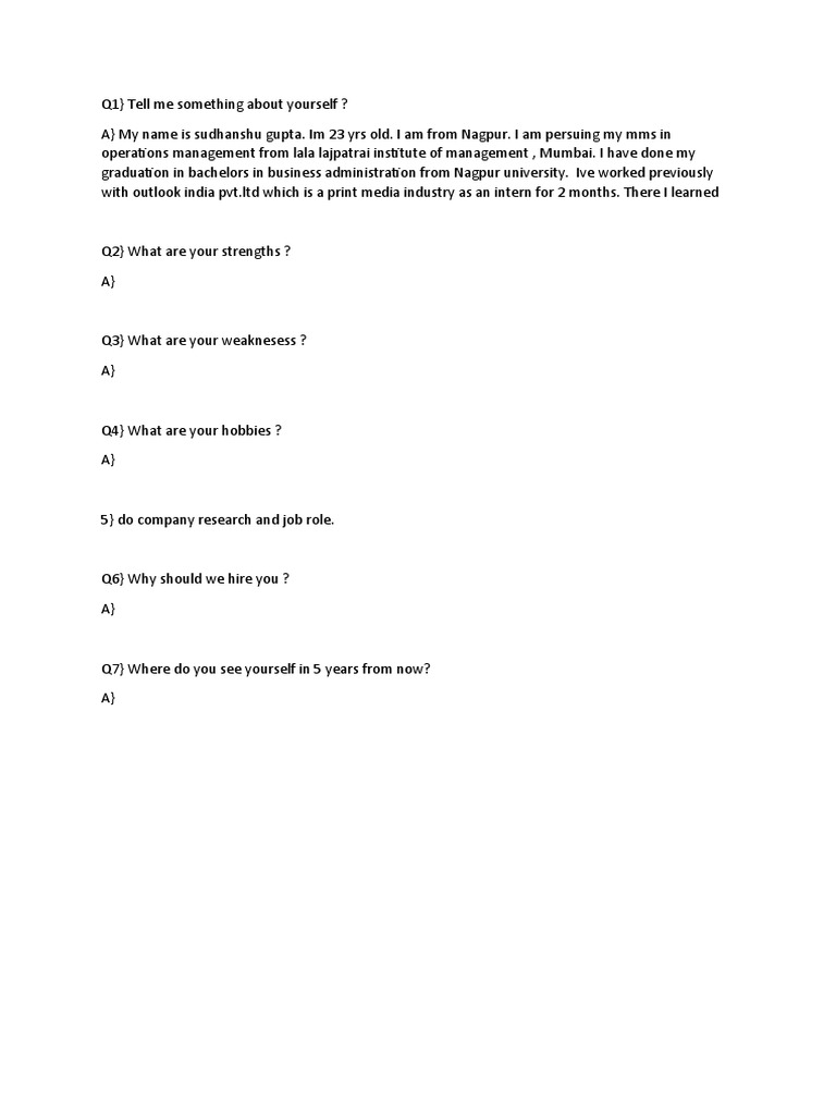 Interview Ques | PDF | Career & Growth | Business