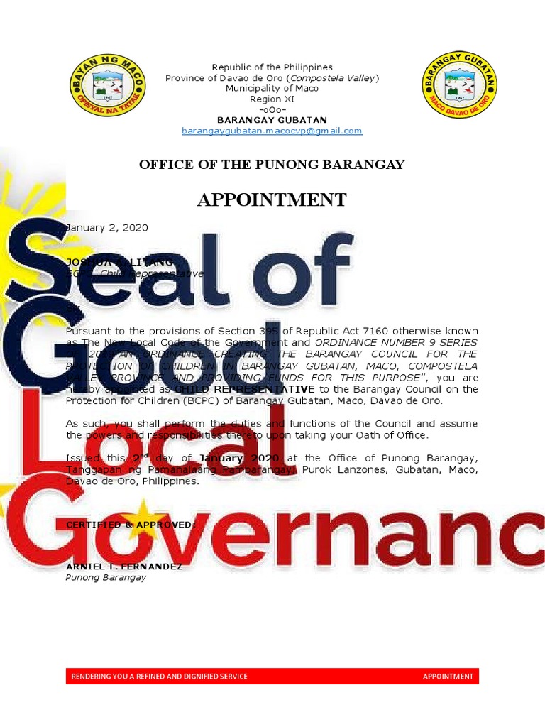 Appointment of BCPC & Vawc | PDF | Government | Justice