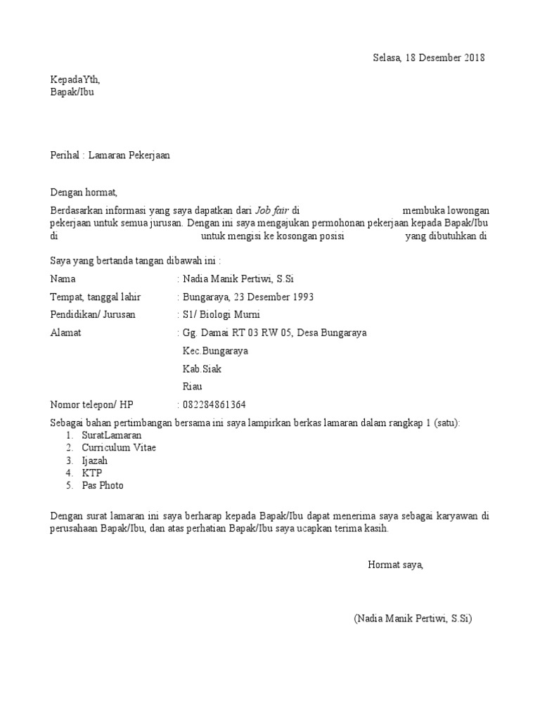 Surat Lamaran Awal Bros Pdf