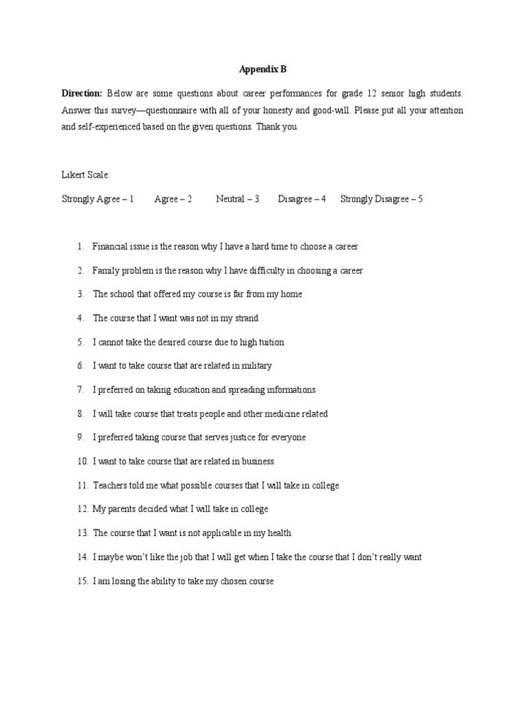 Survey-Questionnaire For Career Preferences | PDF