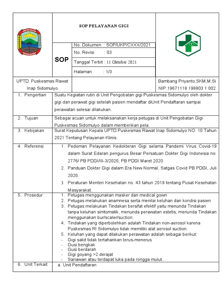 Sop Pelayanan Gigi | PDF