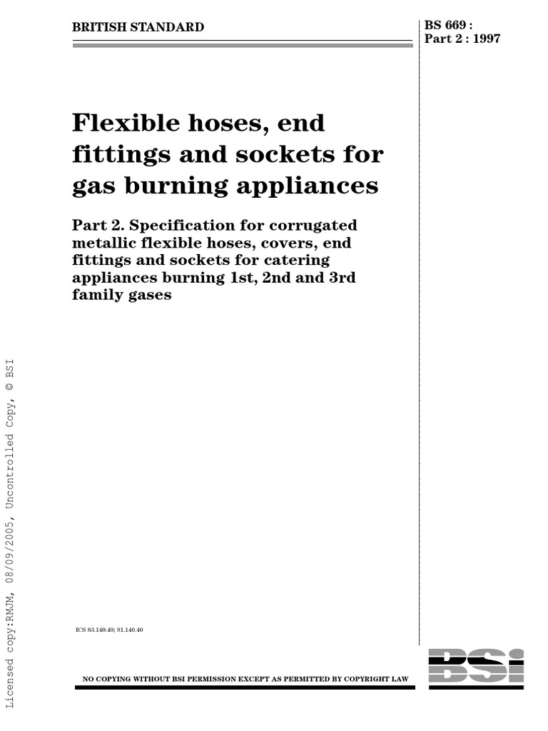 BS 669-2 - 1997 Flexible Hoses, End Fittings and Sockets For Gas ...