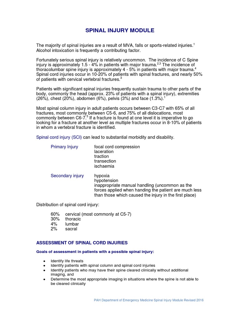 Spinal Injury Module Revised 2016 | PDF | Spinal Cord Injury ...