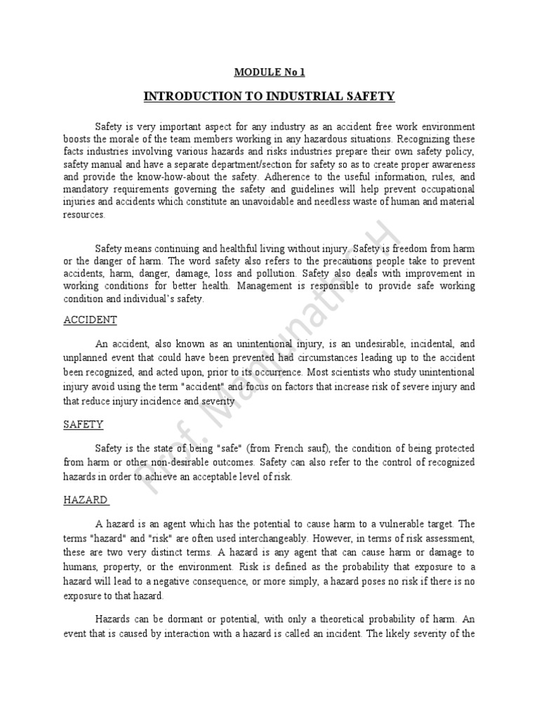 Ind Safety Module 1 | PDF | Occupational Safety And Health ...