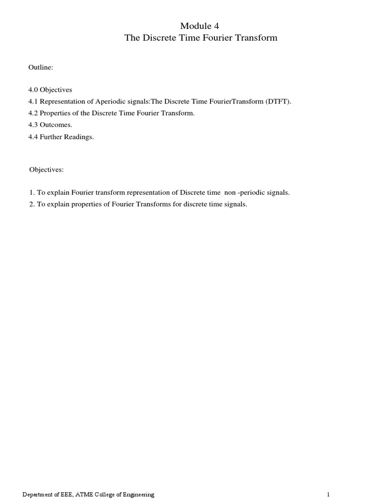 Representation and Properties of the Discrete Time Fourier Transform ...