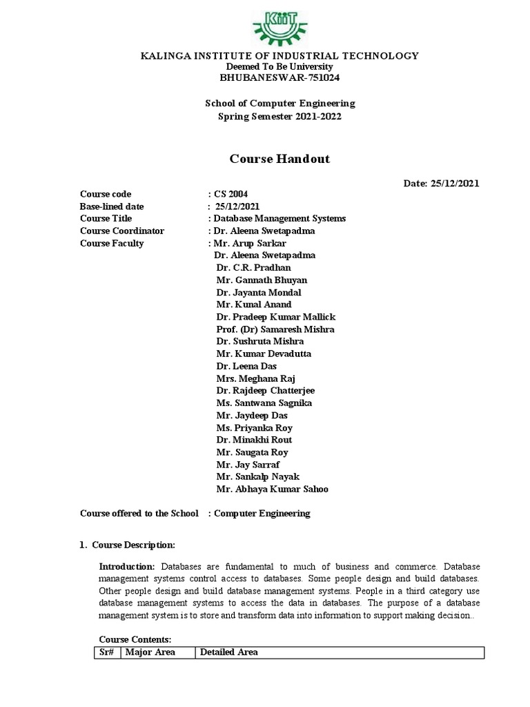 Database Management Systems Course | PDF | Databases | Relational Database