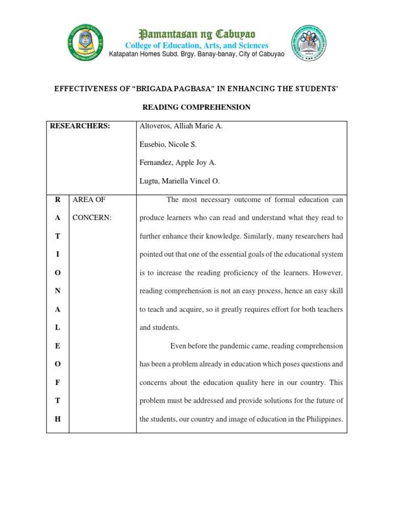 Action Research Final Copy 1 | PDF | Reading Comprehension | Learning