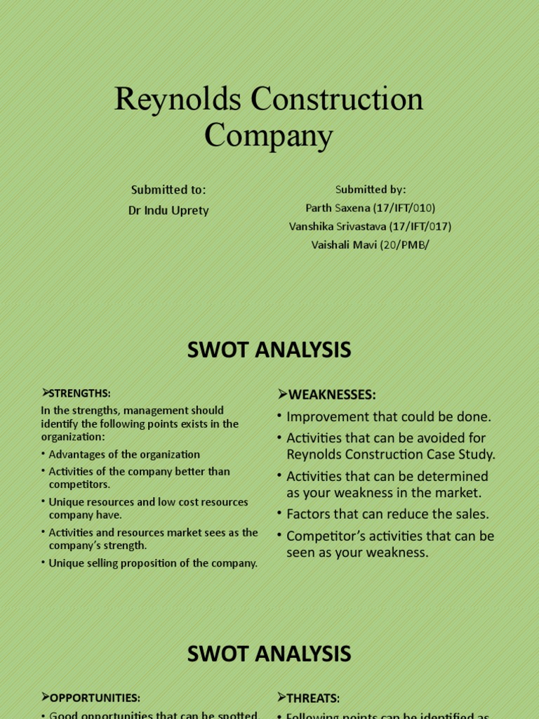 Reynolds Construction Company: Submitted To: DR Indu Uprety | PDF ...
