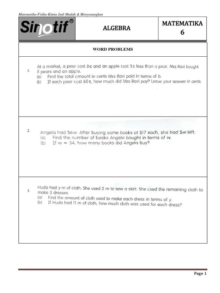 06 ALGEBRA Word Problems | PDF