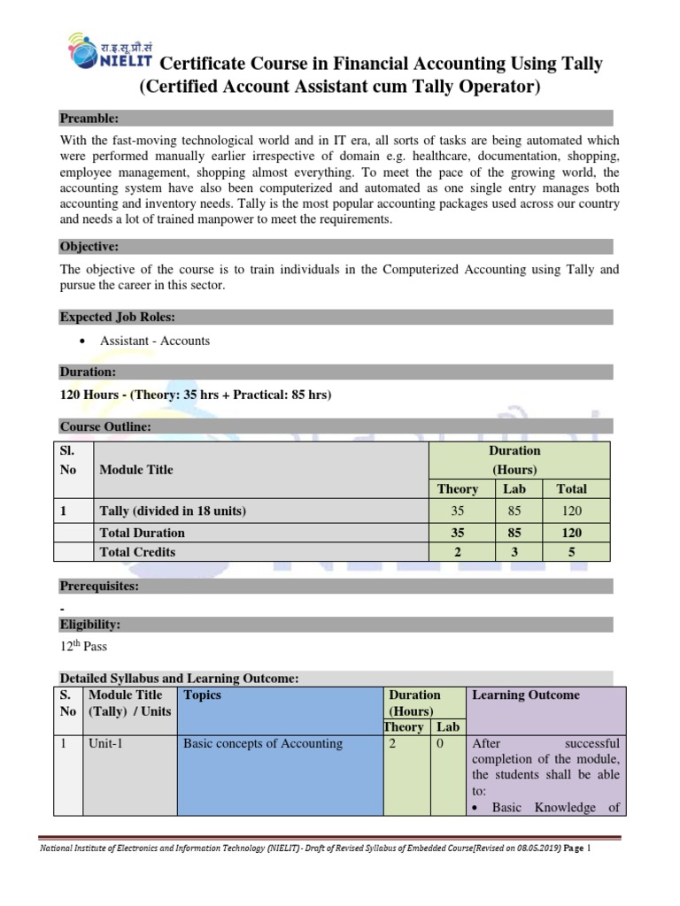 DRAFT Certificate Course in Finacial Accounting Using TALLY-Rev4 | PDF ...