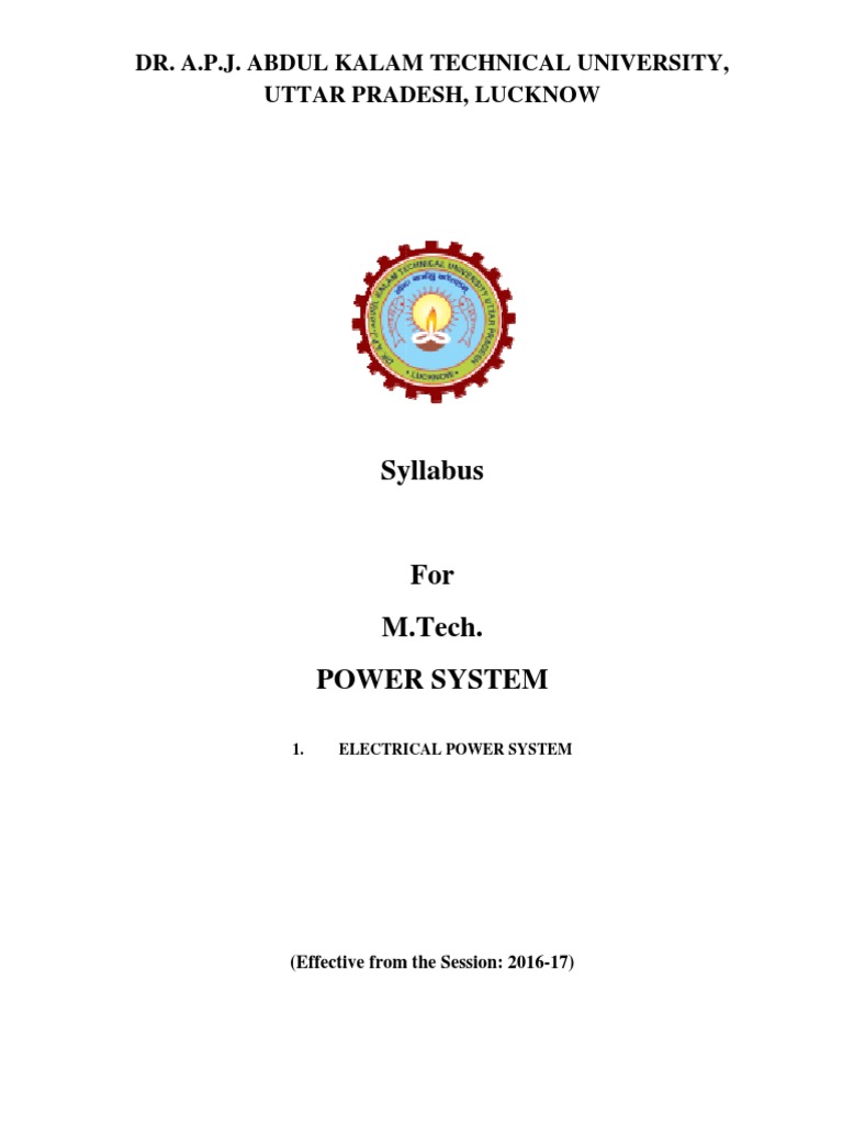 M.tech. Power System (Effective From The Session 2016-17) | PDF ...