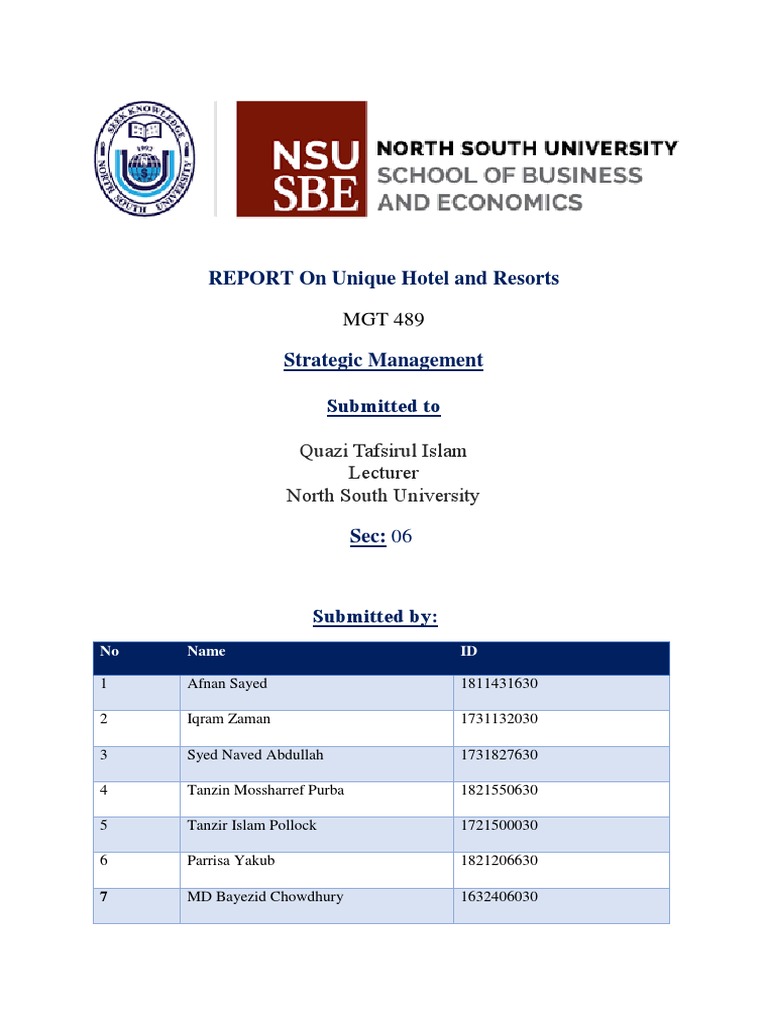 Final Report On Unique Hotel and Resorts MGT489 Sec 6 | PDF ...